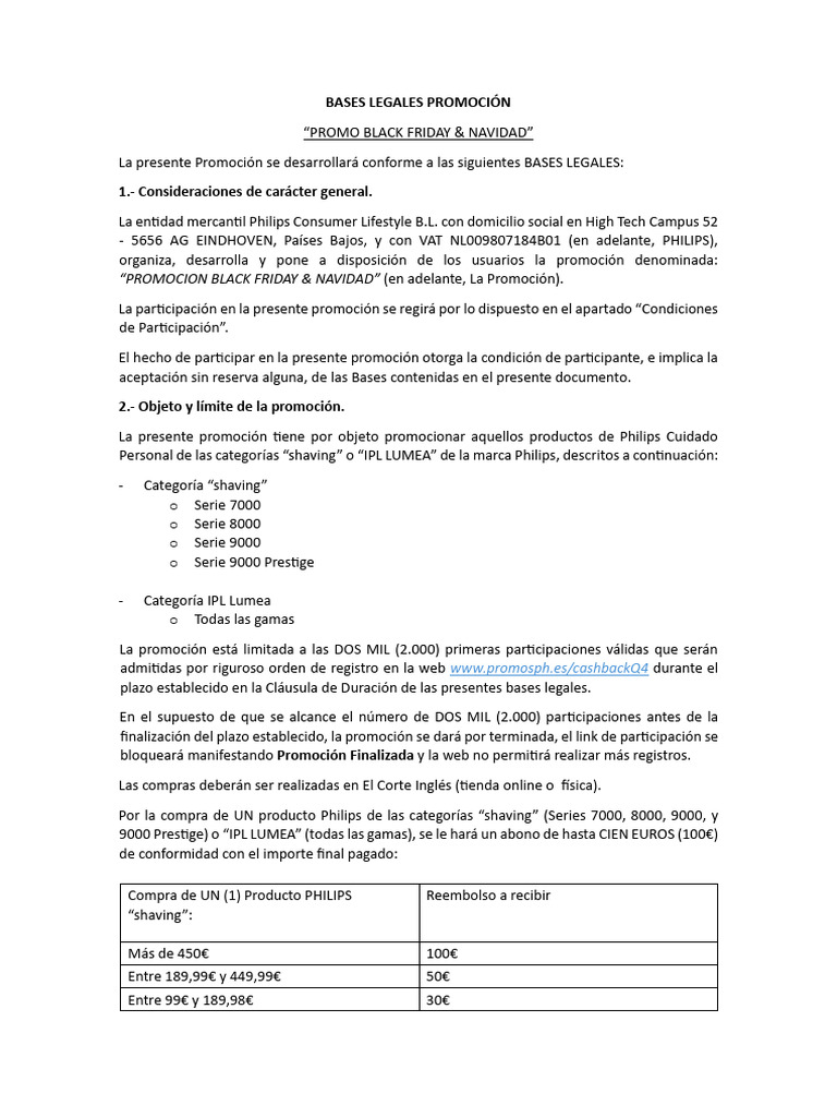 Bases Legales Promocion Cashback Q4 Eci | PDF