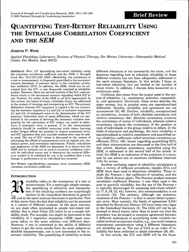 Test-Retest Reliability and ICC Analysis | PDF | Observational Error ...