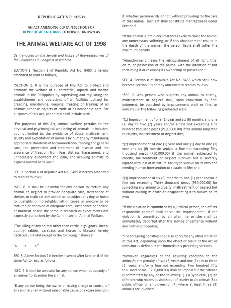 Ra 10631 | PDF | Cruelty To Animals | Justice