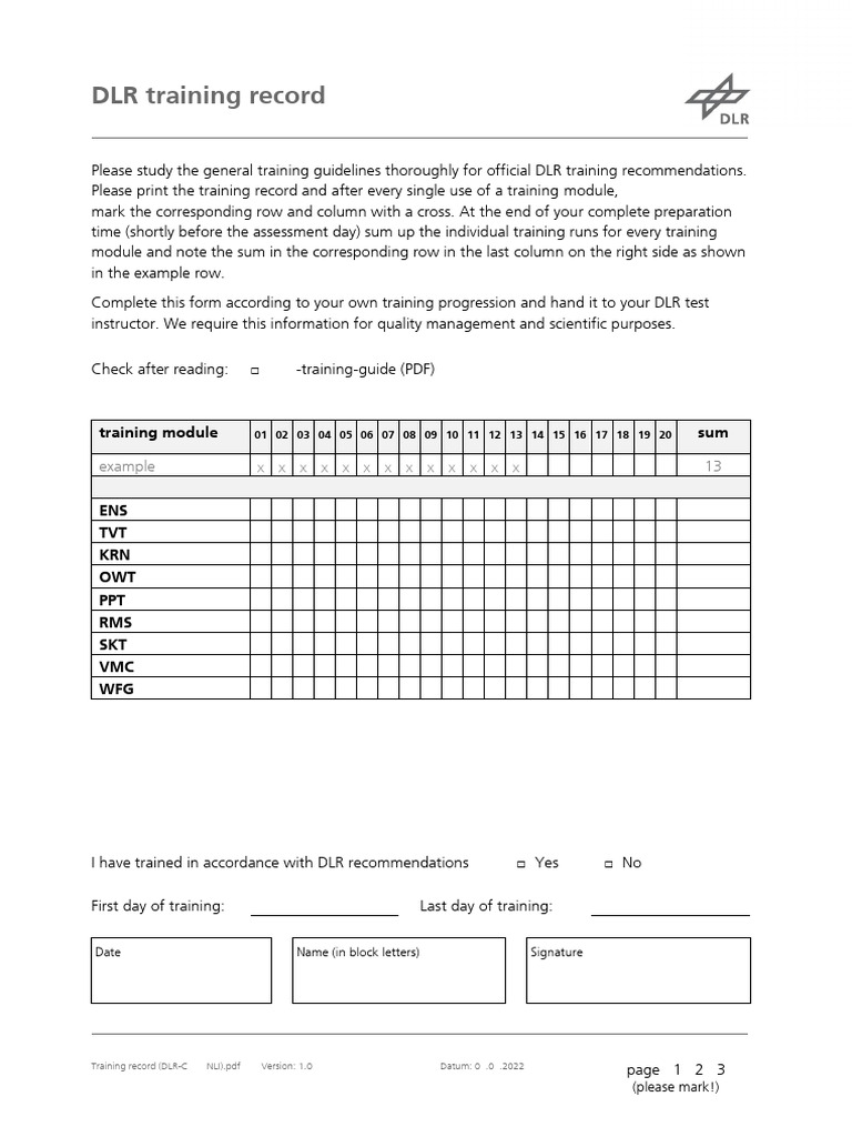 Training record (DLR-CERT-NLI) | PDF