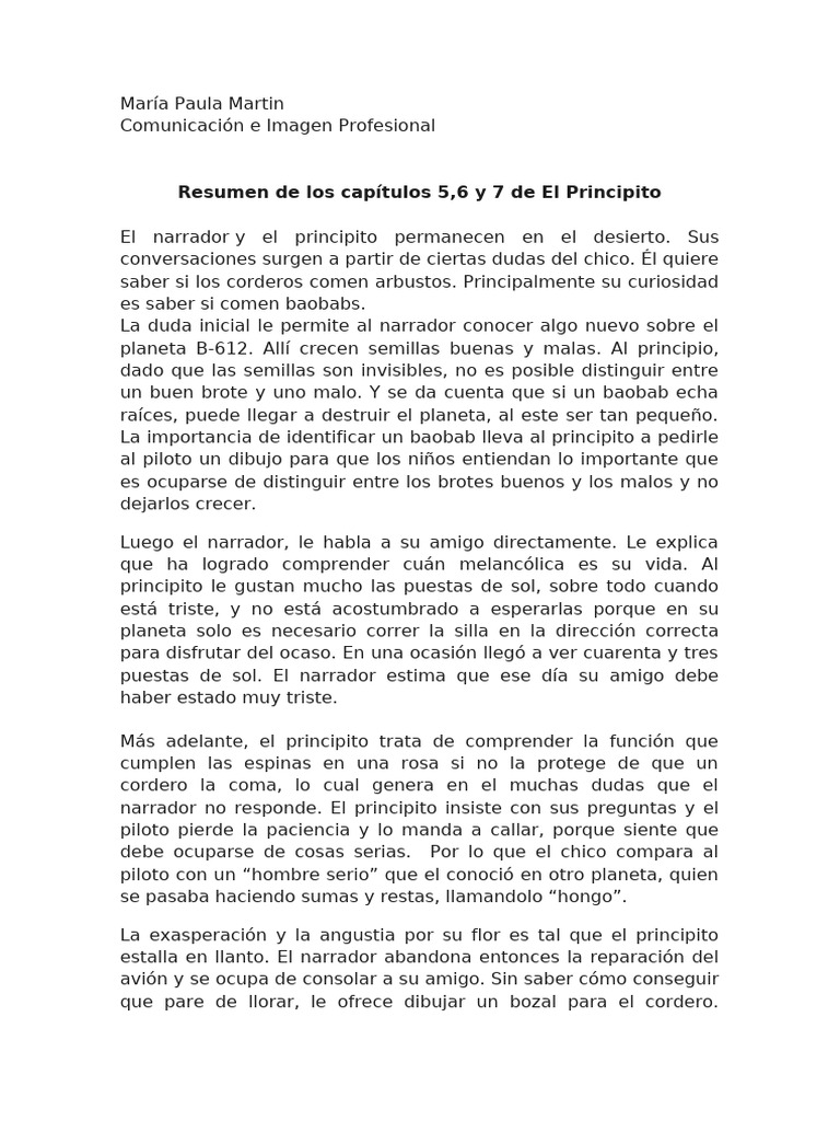 Resumen - Cap. 5,6,7 El Principito | PDF