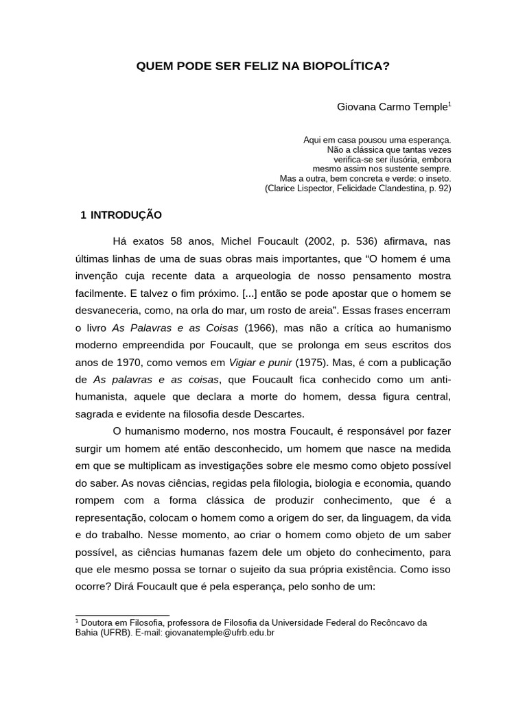 Felicidade e Biopolítica em Foucault | PDF | Michel Foucault | Science