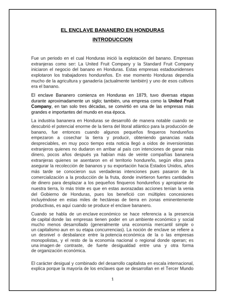 EL ENCLAVE BANANERO EN HONDURAS | PDF | Honduras | Capitalismo