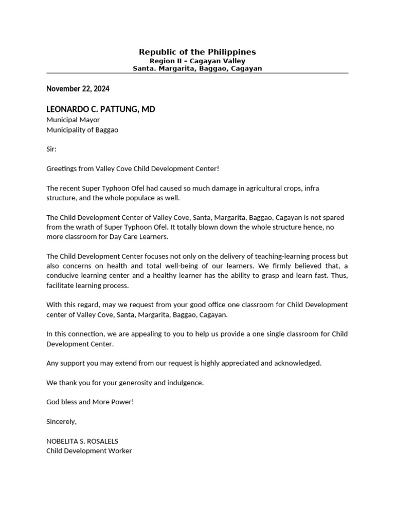 Request for Classroom Support Post-Typhoon | PDF