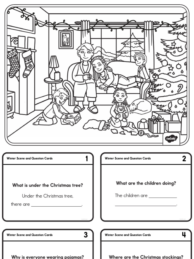 BW ELL Winter Scene and Picture Cards With Prompts-2 | PDF