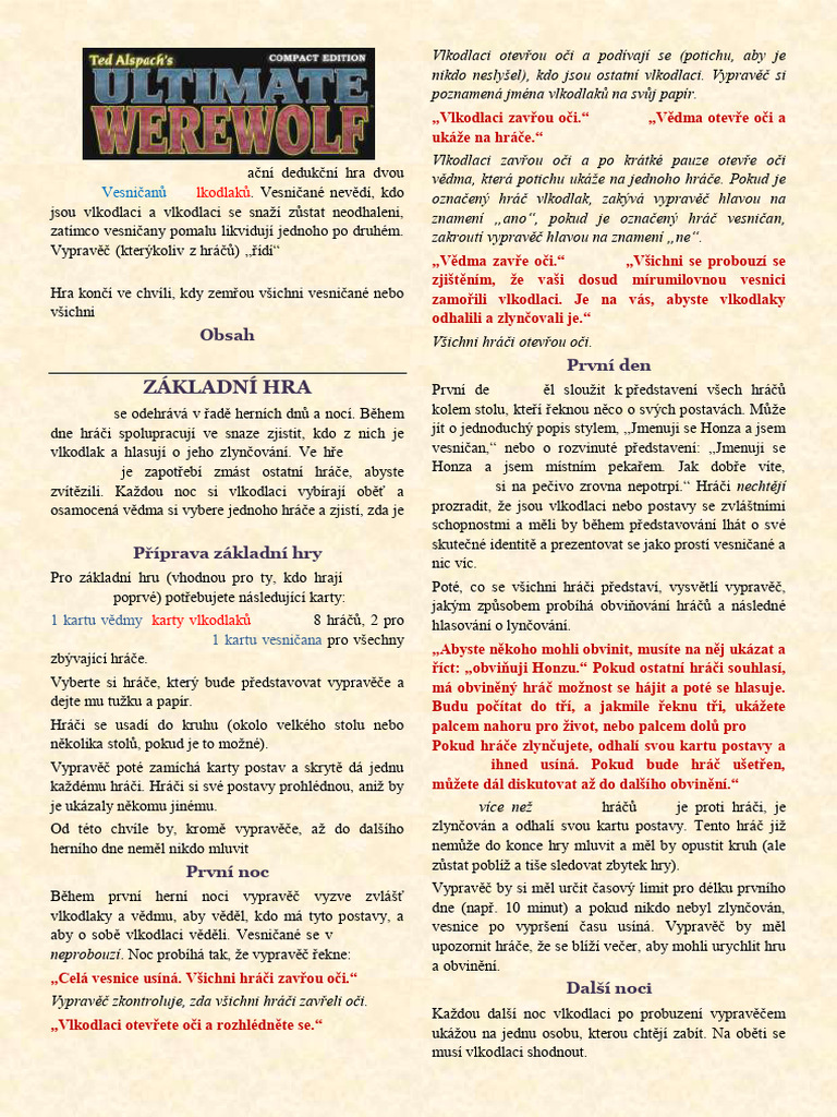 Ultimate Werewolf Ultimate Edition Pravidla CZ | PDF