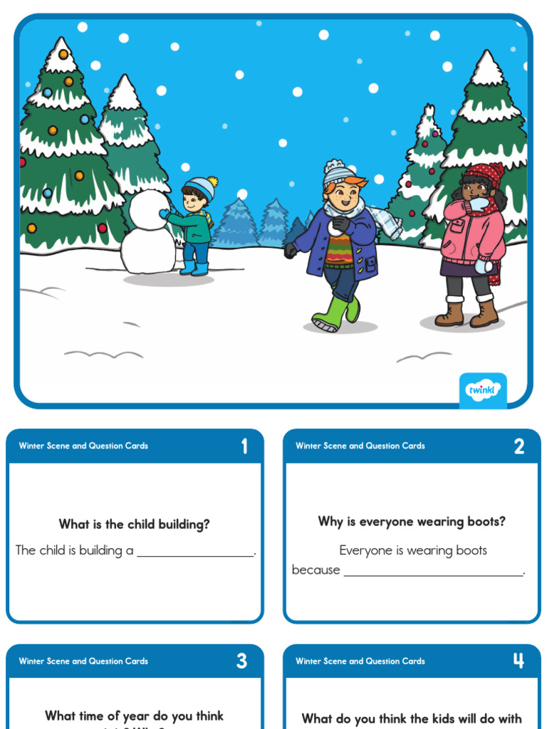 Color ELL Winter Scene and Picture Cards With Prompts-3 | PDF