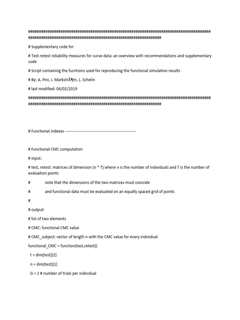 Test-Retest Reliability Measures Code | PDF | Matrix (Mathematics ...