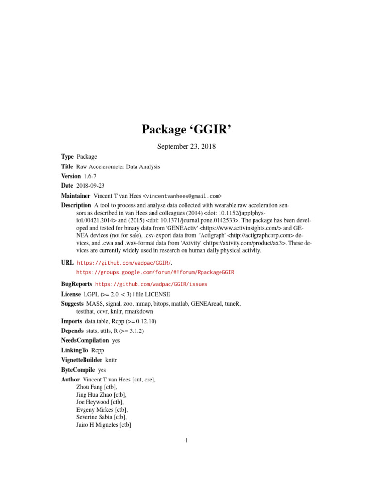2018_R_Foundation_GGIR | PDF | Accelerometer | Comma Separated Values