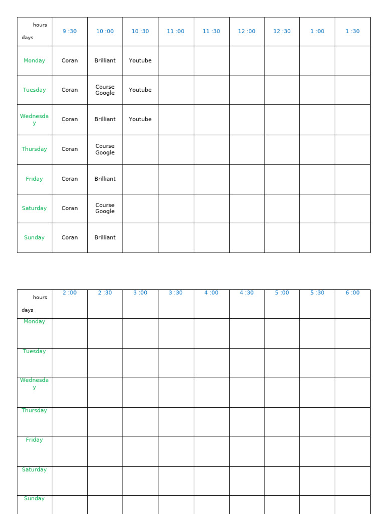 Weekly Study and Activity Schedule | PDF