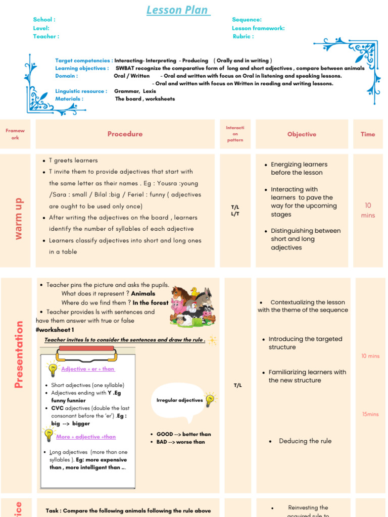 Lesson Plan | PDF | Adjective | Linguistics