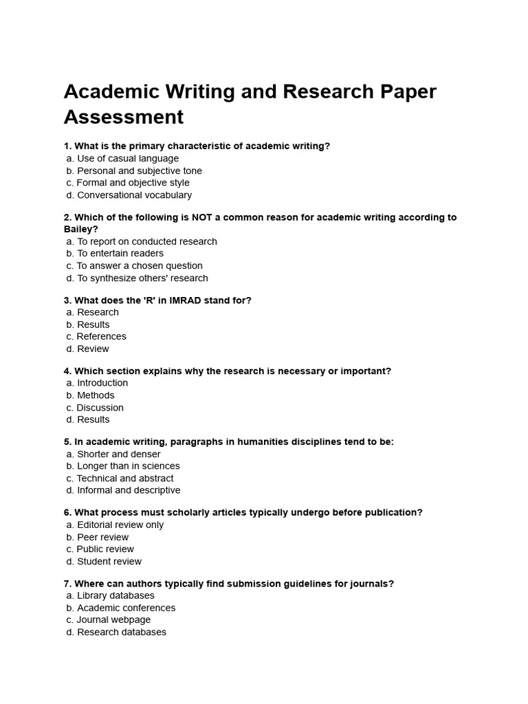 Academic Writing and Research Paper Assessment | PDF | Methodology ...