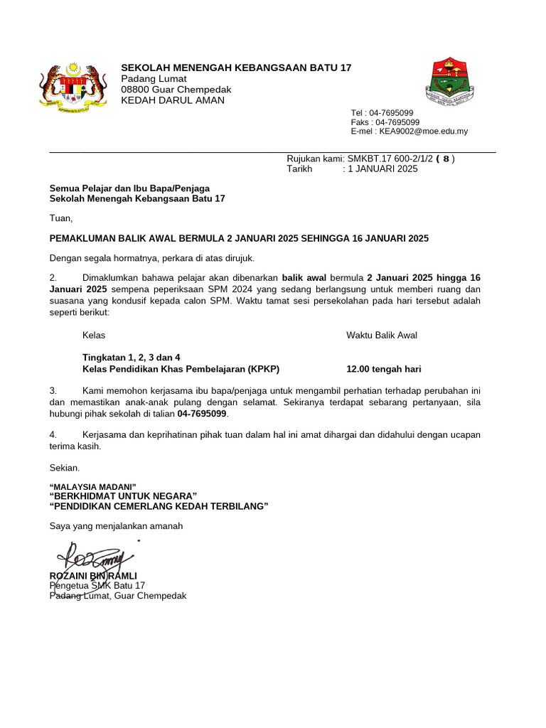 Pemakluman Balik Awal SPM 2025 | PDF