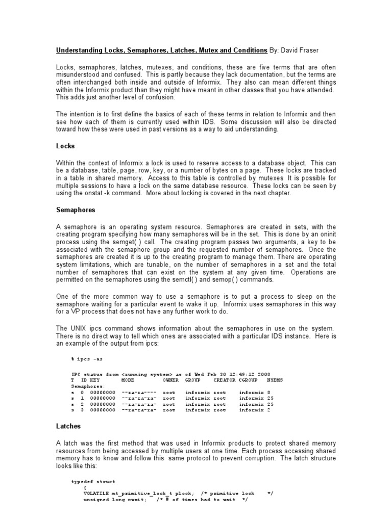 Understanding Locks Semaphores Latches Mutex And Conditions Pdf Thread Computing Data