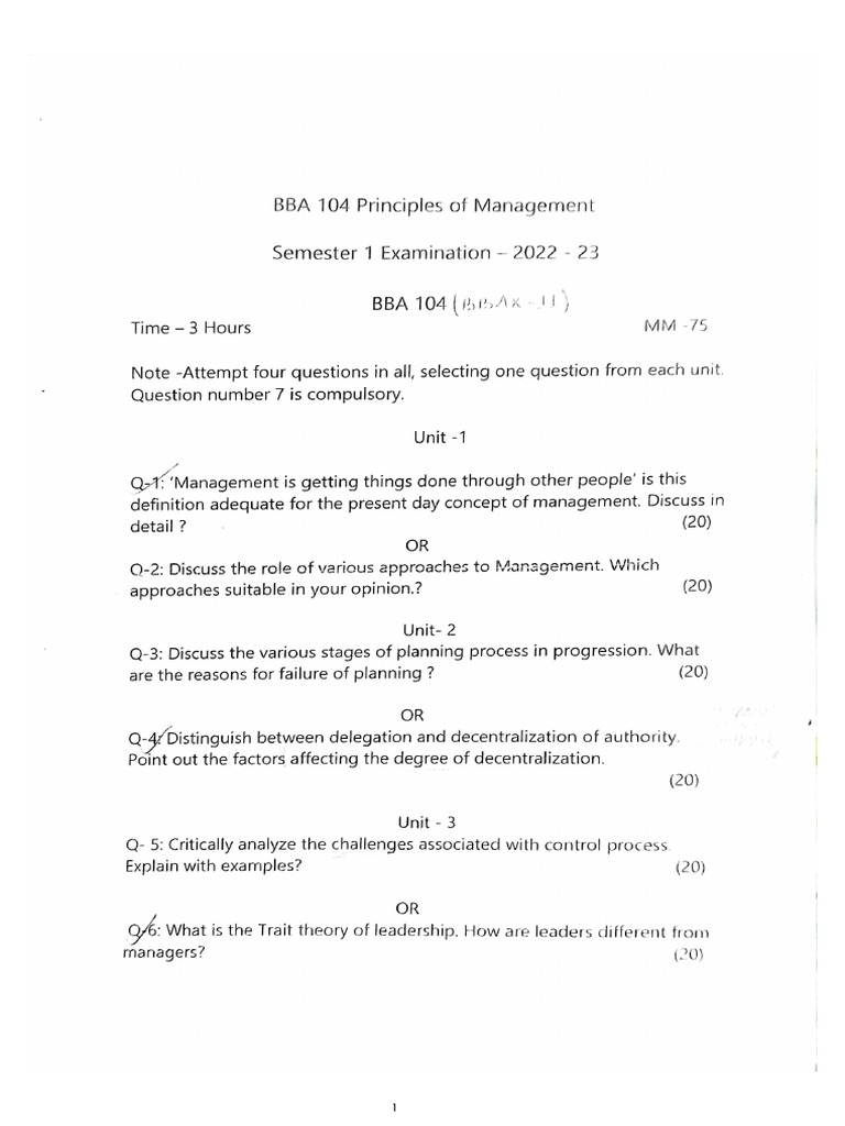 Principles of Management PYQ | PDF