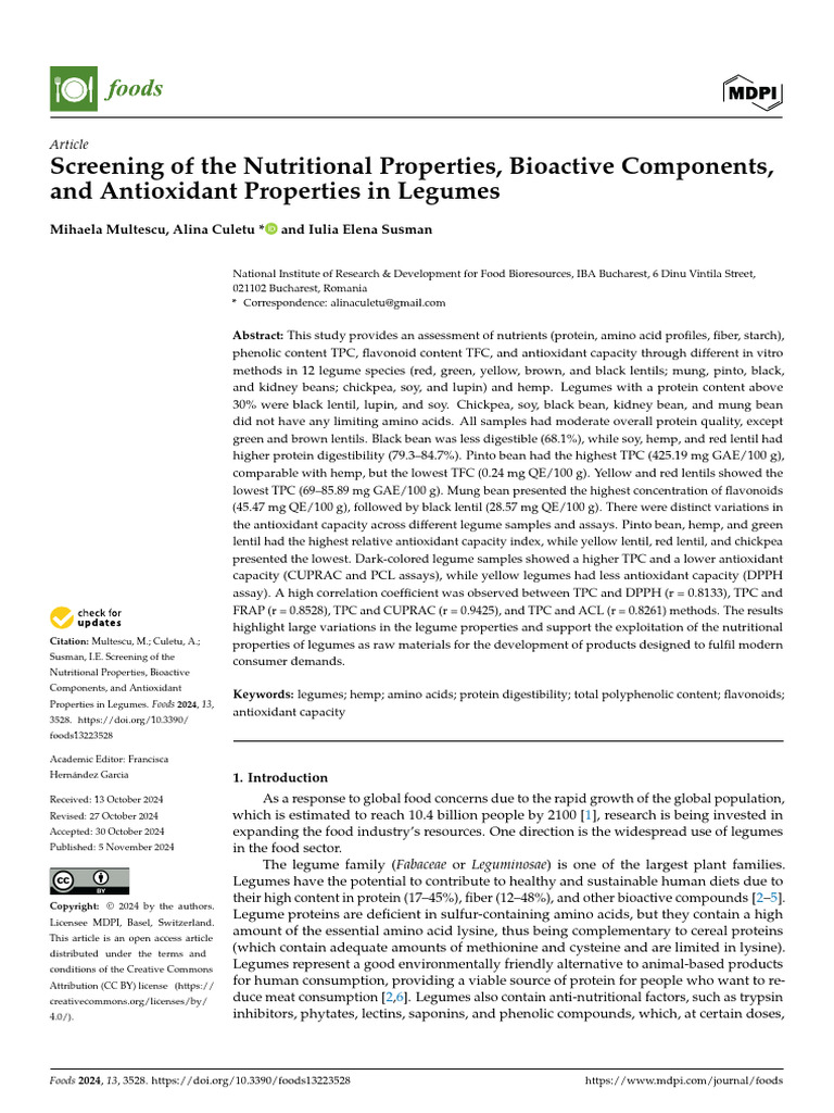 Screening of The Nutritional Properties, Bioactive Component | PDF ...