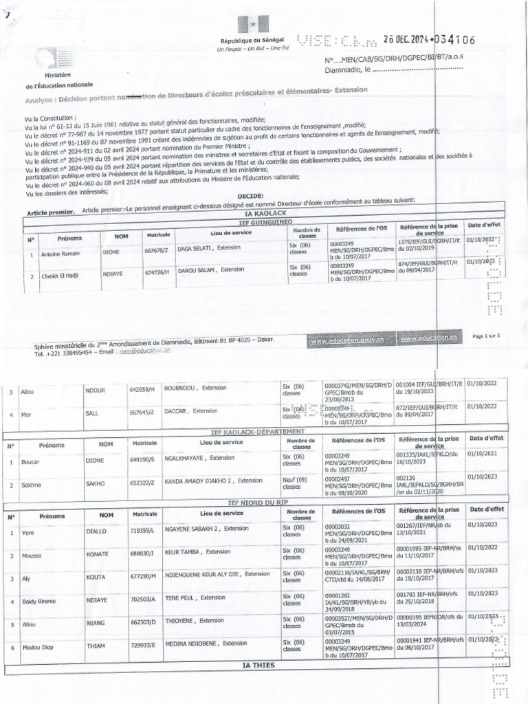 Decision de Nomination de Directeurs D Ecole 34106 Du 26 Dec 2024 | PDF
