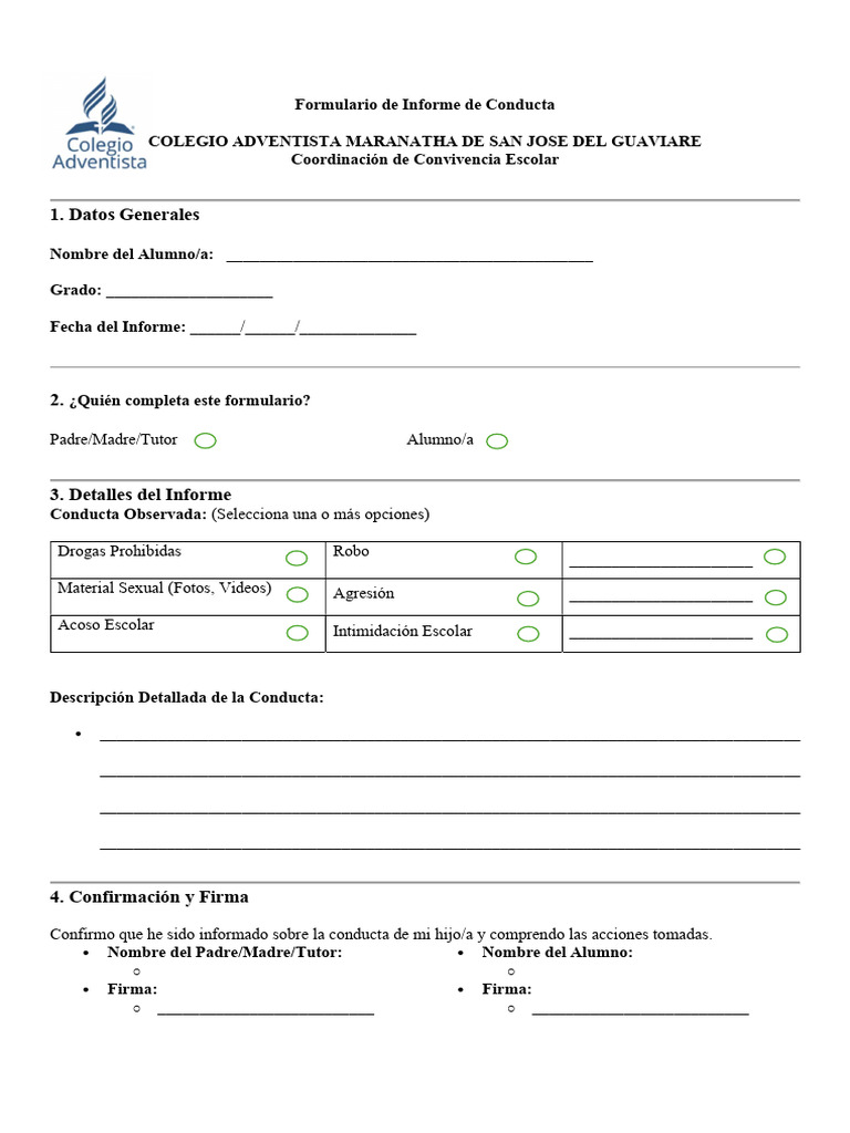 Formulario Informe de Situacion | PDF