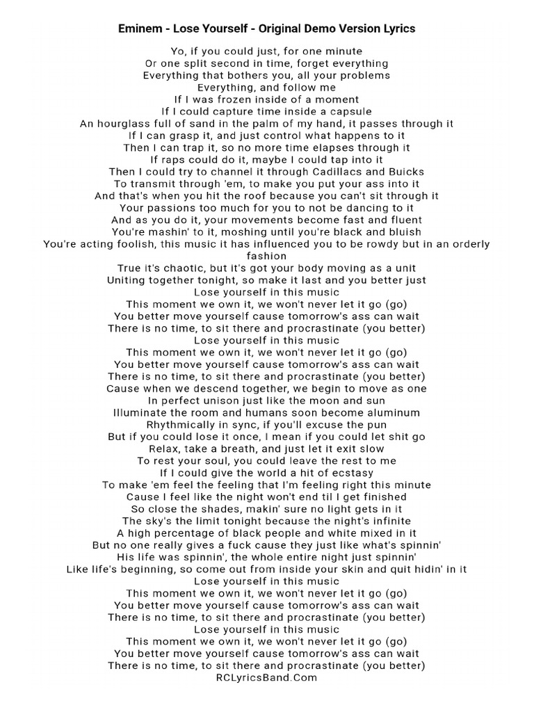 Eminem - Lose Yourself - Original Demo Version | PDF