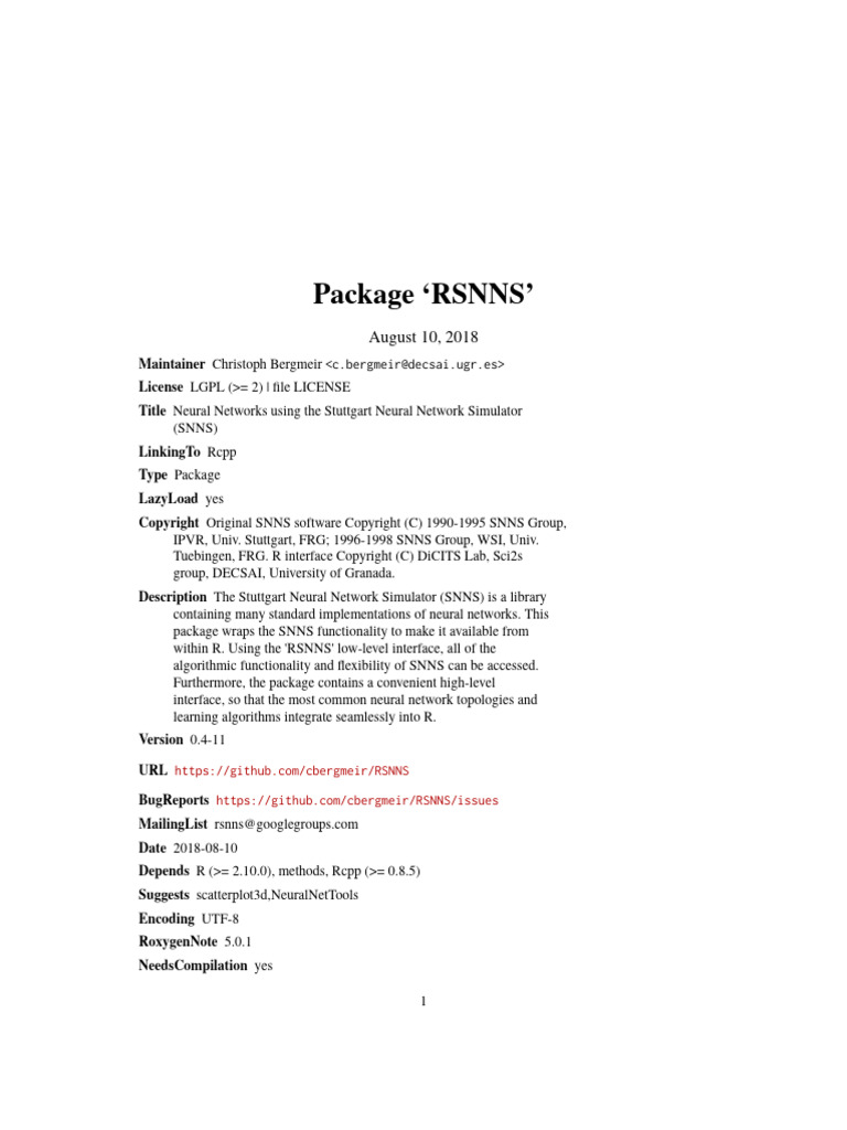 2018_BERGMEIR_RSNNS | PDF | Parameter (Computer Programming) | Computer Programming