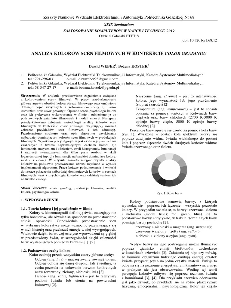 Analiza Kolorow Scen Filmowych W Kontekscie Color Gradingu - 43522 | PDF