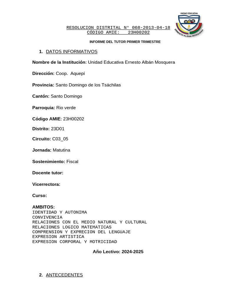 Informe Del Tutor Primer Trimestre 2024[1][1] | PDF | Evaluación | Aprendizaje