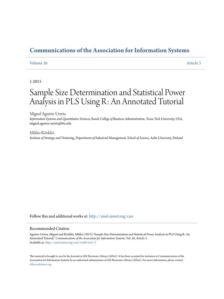 2015 - URRETA - Sample Size Determination and Statistical Power Analysis in PLS U | PDF ...