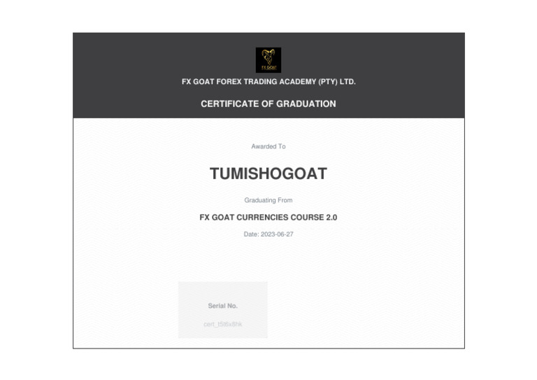 Certificate of Completion For FX Goat Currencies Course 2 0 | PDF