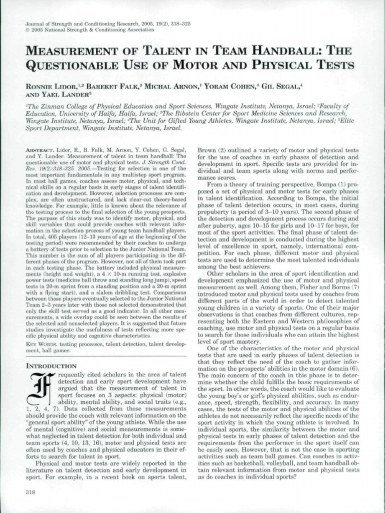 2006 - LIDOR - Measurement of Talent in Team Handball | PDF