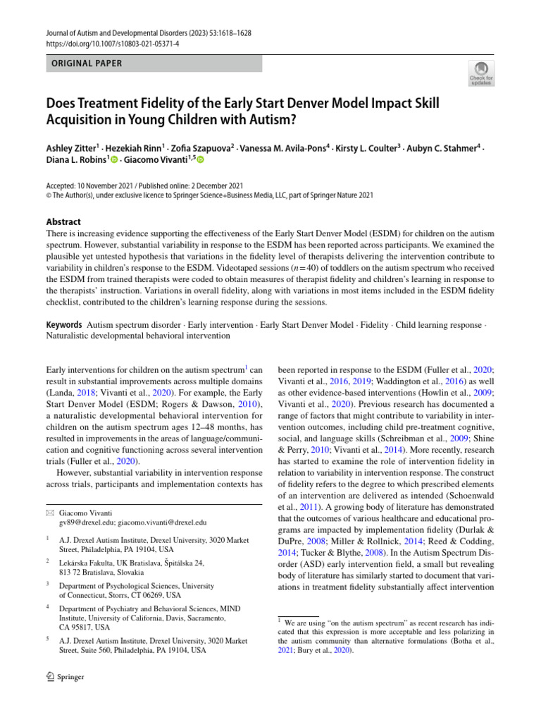 Does_Treatment_Fidelity_of_the | PDF | Autism Spectrum | Psychology
