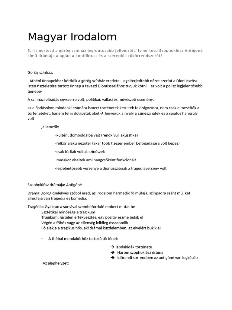 Magyar Irodalom 5 tétel | PDF