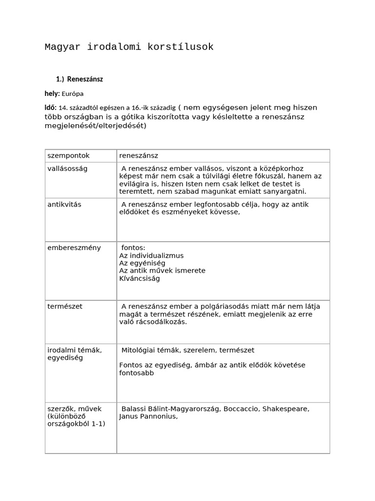 Magyar Irodalmi Korstílusok | PDF