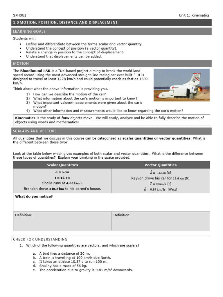 1.0 Intro-Scalar-Vector-Position-Distance-Displacement | PDF ...