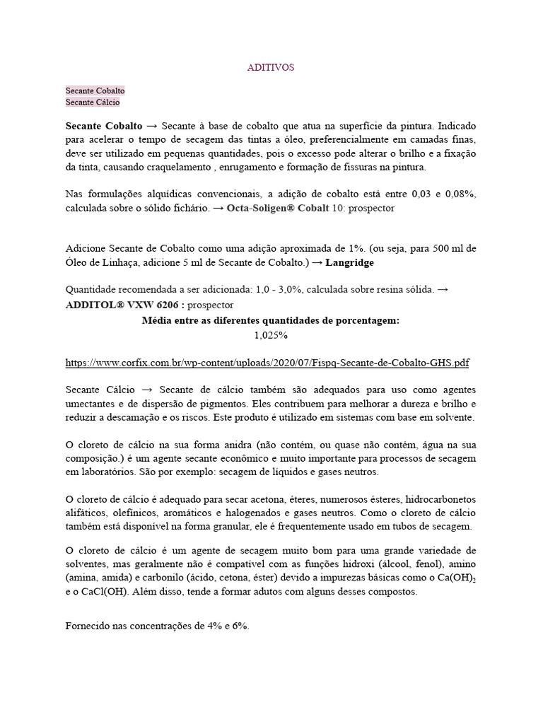 Aditivos Secantes: Cobalto e Cálcio | PDF