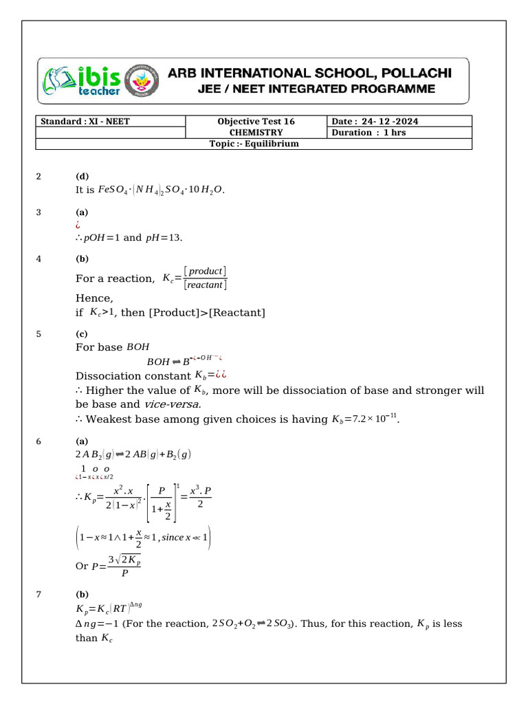 XI NEET 16 Answer Key DPP 3 4 2 Academy | PDF | Acid | Ph