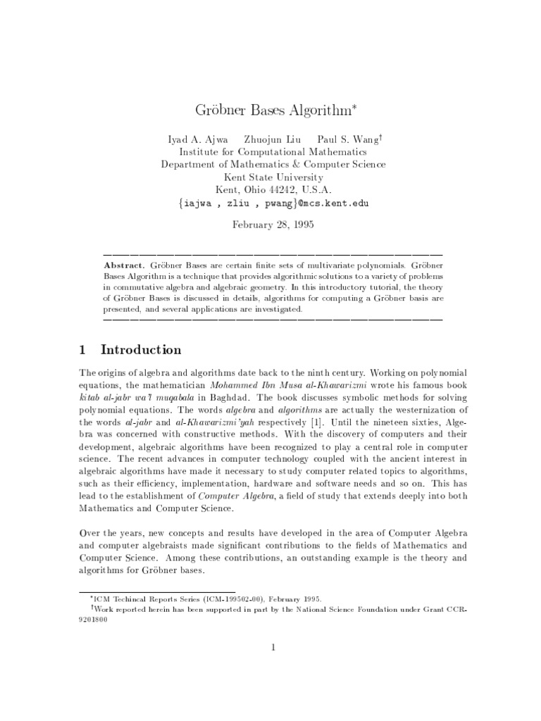 Gröbner Bases Algorithm - Ajwa, Liu, & Wang (1995) | PDF