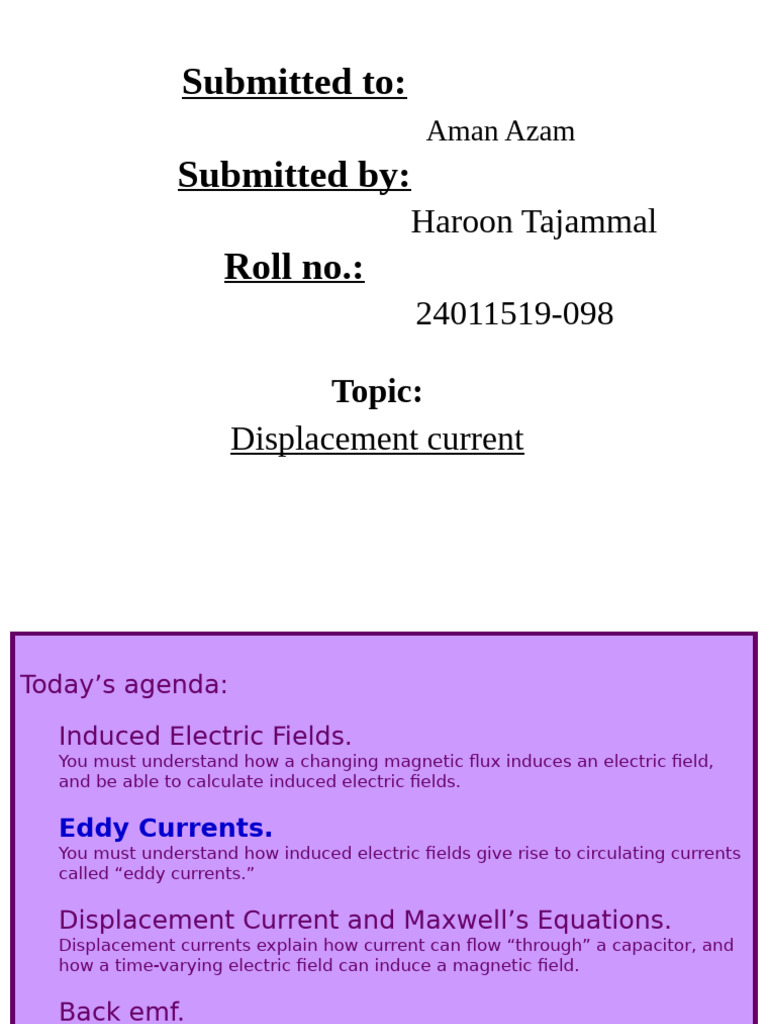 Displacement Current | PDF | Electromagnetic Induction ...