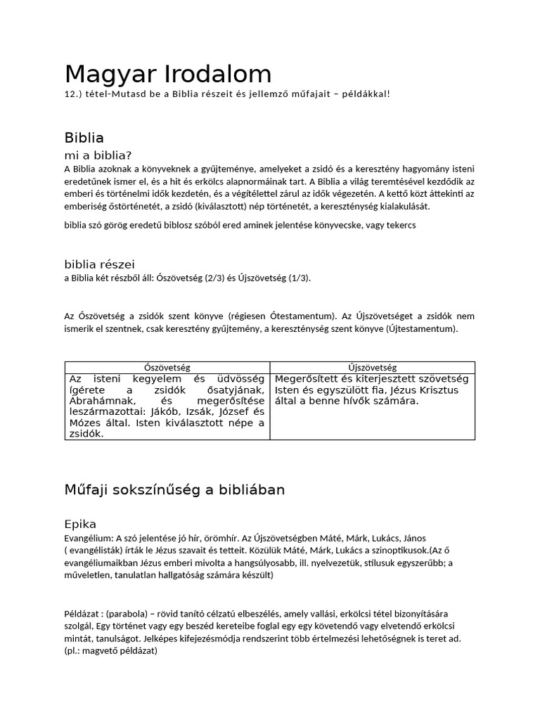 Magyar Irodalom 12. Tétel | PDF