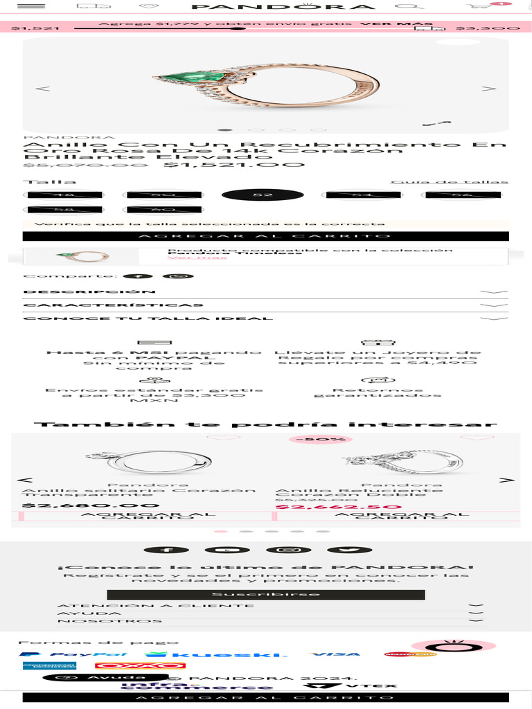 Anillo Con Un Recubrimiento En Oro Rosa De 14k Corazón Brillante ElevadoPandora MX - Pandora ...