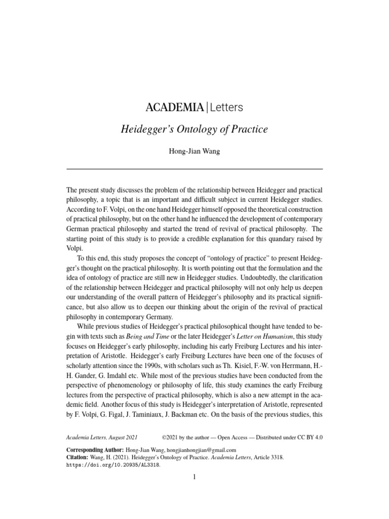 Heideggers Ontology of Practice | PDF | Martin Heidegger | Hermeneutics