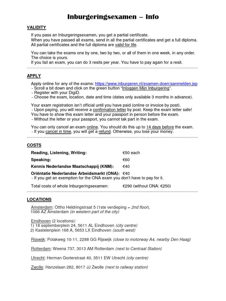 Info Inburgeringsexamen | PDF