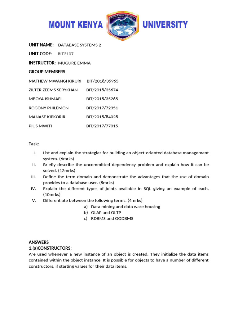 Database Systems Assignment | PDF | Databases | Relational Database