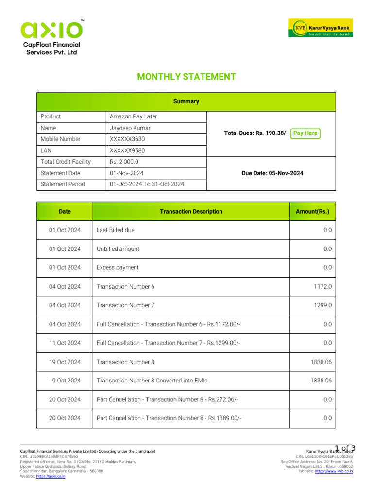 Bill Statement 11 2024 | PDF | Banking | Money