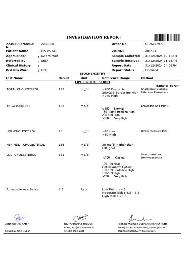Investigation Result | PDF | Low Density Lipoprotein | High Density Lipoprotein