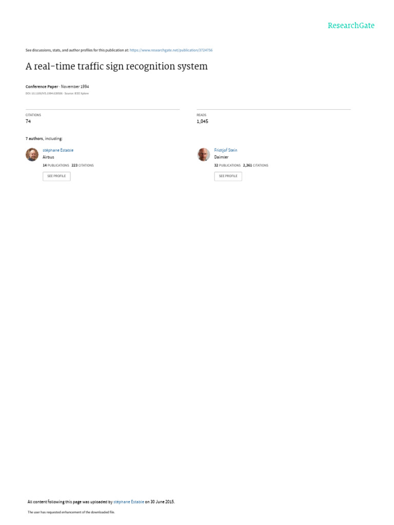 A Real Time Traffic Sign Recognition System Pdf Image Resolution Principal Component Analysis