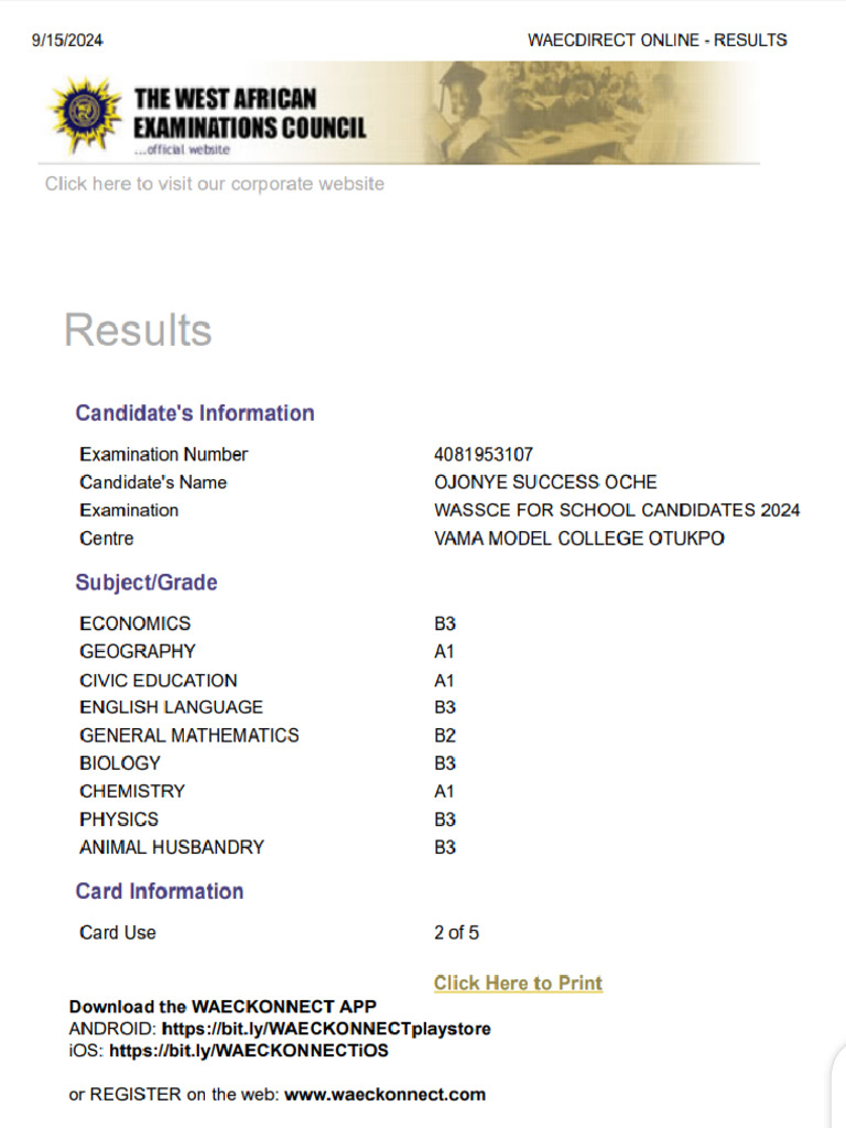 Waec Result | PDF