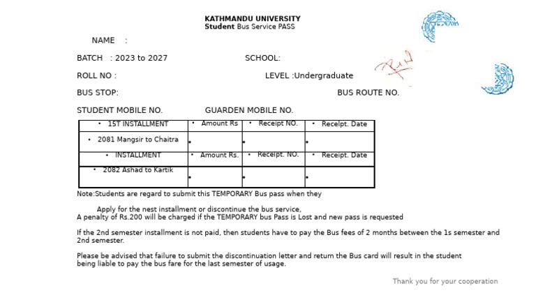 Kathmandu University Bus Pass Guidelines | PDF