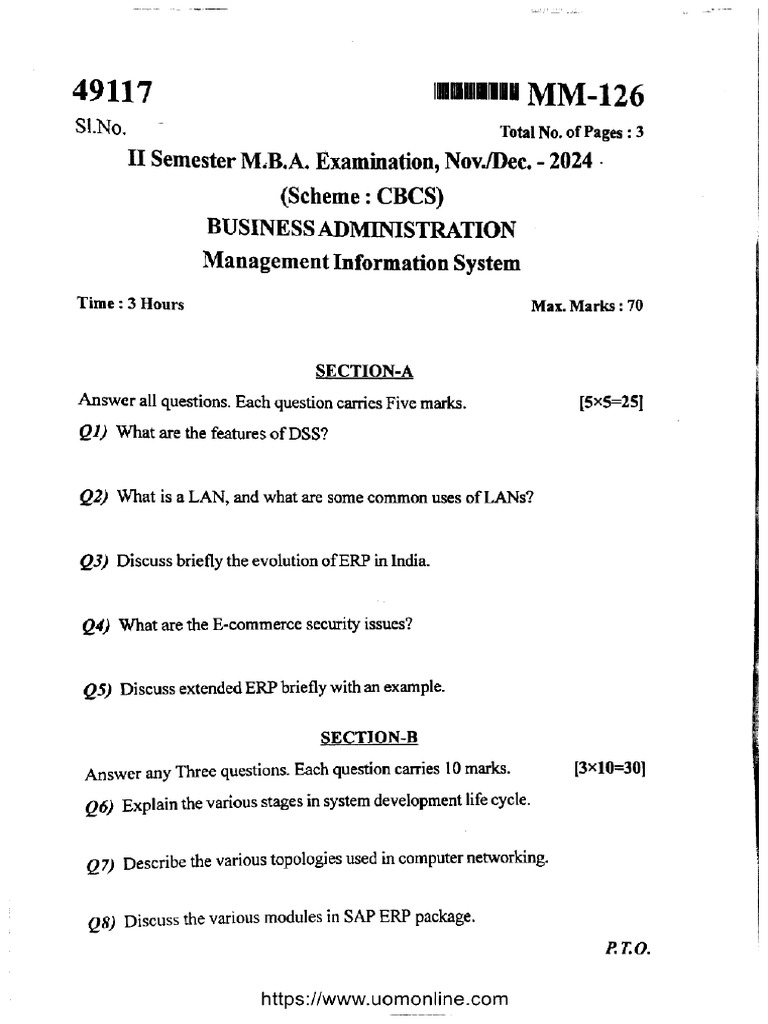 Mba 2 Sem Business Administration Management Information System MM 126 ...