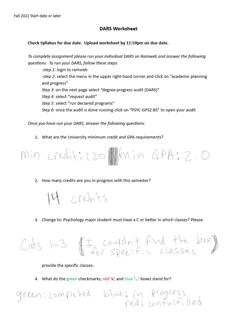 DARS Worksheet For FA22 Curriculum | PDF
