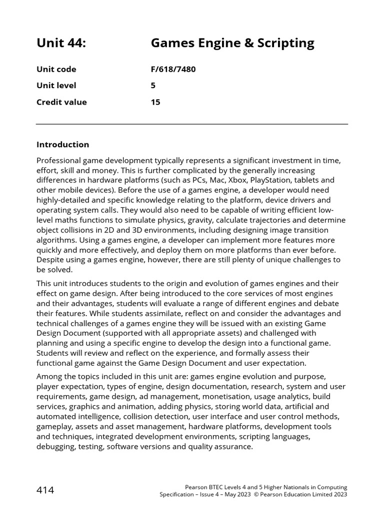 Unit 44 Games Engine and Scripting RQF22 | PDF | Analytics | Debugging